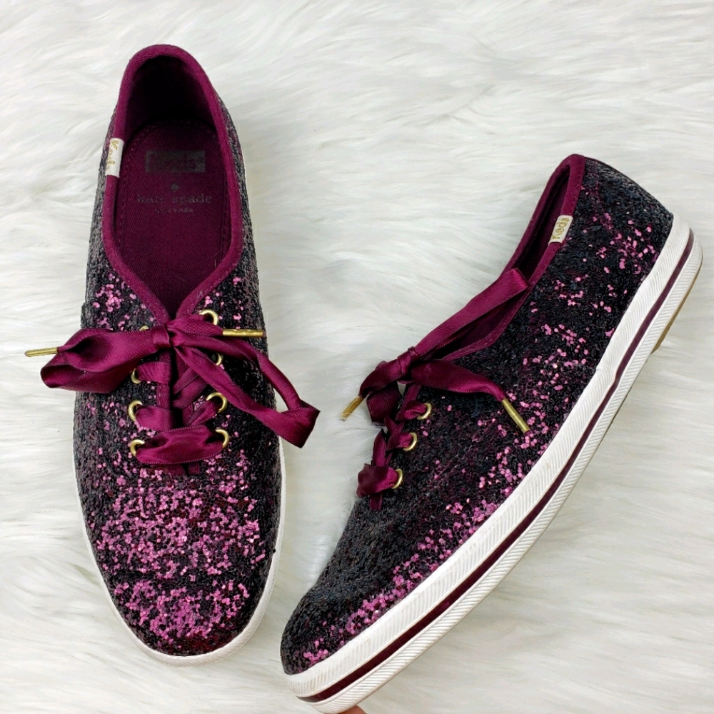 Kate Spade Keds Collaboration Glitter Sneakers Euc - Gem